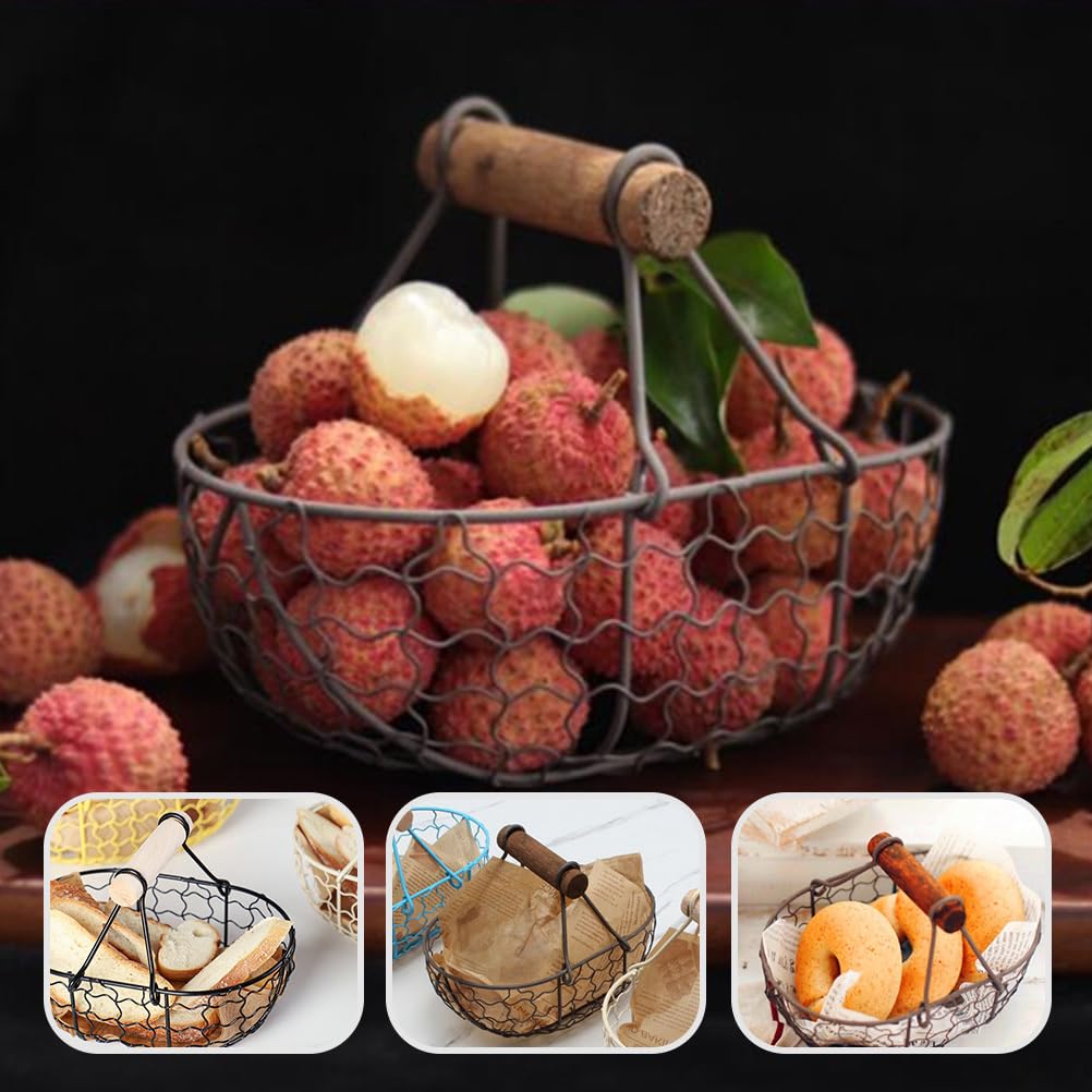 Operitacx Small Metal Wire Egg Basket Fresh Egg Container Organizer Case Countertop Holder Rust Gathering Basket Country Storage Basket for Easter Fruit Duck Egg with Handle (7x4.7 inch)