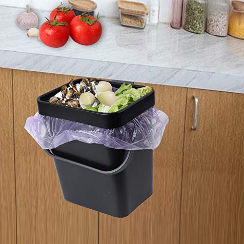 VIGIND Hanging Small Trash Can with Lid Under Sink for Kitchen, 5 L/ 1.3 Gallons Plastic Waste Basket,Food Waste Bin,Kitchen Compost Bin for Counter Top,Bathroom/Office (Black)