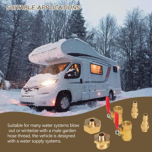 RV Winterize Blowout Adapter with 1/4" Quick Connect Plug and 3/4" Garden Water Hose Threading, Winterize Quick Adapter with Ball Valve for Boat Camper Trailer Sprinkler Systems Irrigation Kit Fitting