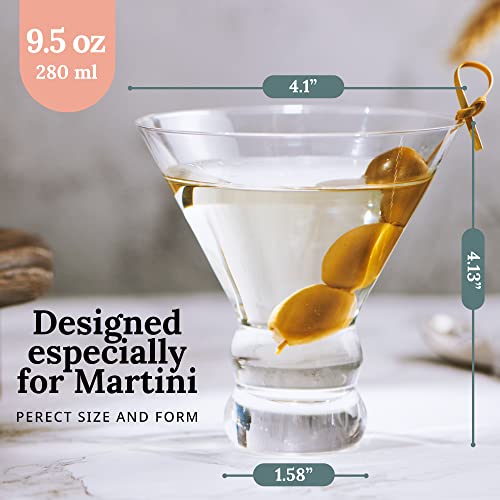 Martini Glasses Set of 4 (9.5 oz) β Cocktail Glasses for Any Drink β Elegant Cocktail Glasses for Hosting Parties β Hand-Blown Crystal Martini Glasses β Give a Fancy Martini Set Gift