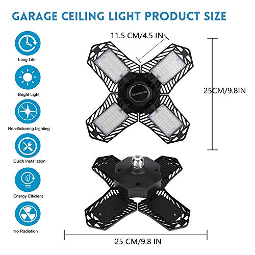 ISKYDRAW Garage Light 185W LED Garage Lights 18500LM 6500K Deformable Led Garage Lights with 6+1 Multi-Position Panels E26/E27 Garage Lighting LED Shop Lights for Garage/Workshop (2 PCS 3)