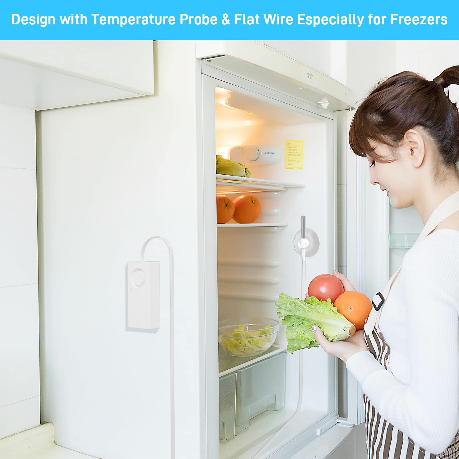 MOCREO Bluetooth Freezer Thermometer Alarm, 110dB Local Audible Alert, Max/Min Temperature Threshold, for Refrigerator, Fridge, Deep Freezer, Cold Chain