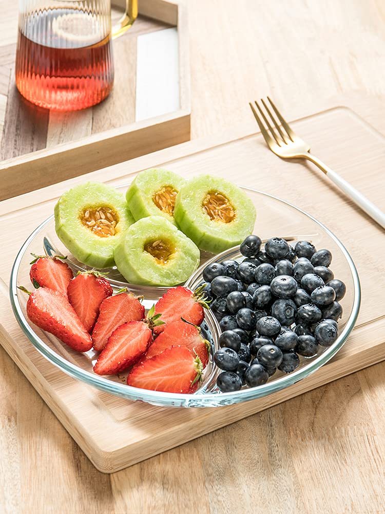 NUTRIUPS Portion Control Plate Glass Divided Plate Weight Loss Plate 3 Compartment Plate Bariatric Plate Portion Master Plate Glass Divided Dishes for Breakfast 10 Inch Round, 1 Piece