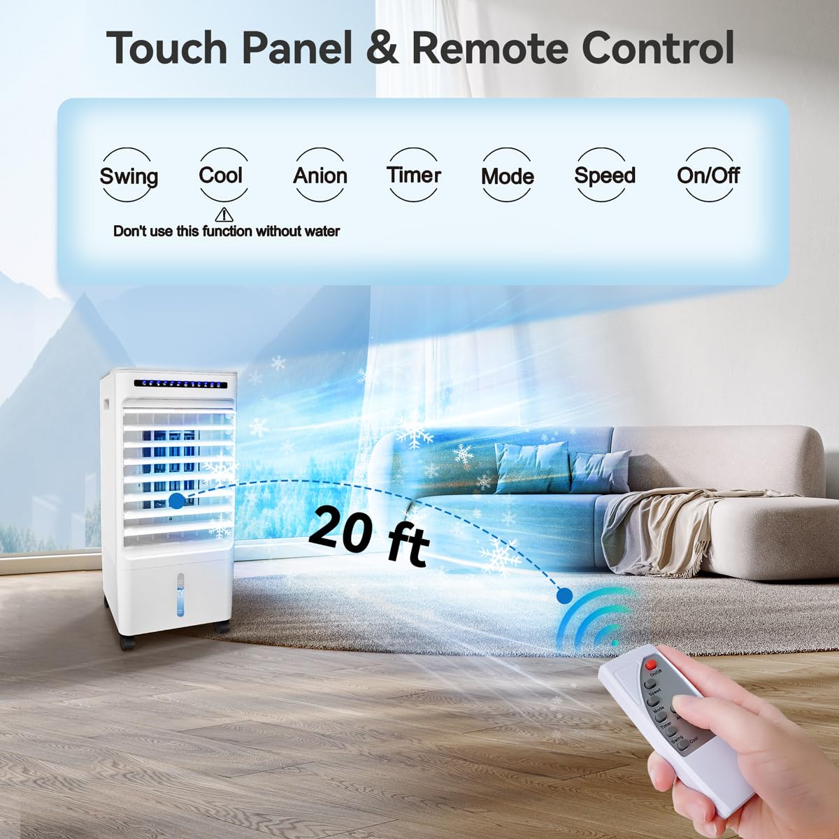 Portable Air Conditioner, 4-in-1 No Venting Required for Bedroom, AC for Room, Stand Up Windowless, Evaporative Air Cooler with Remote Control