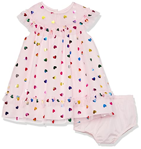 PIPPA & JULIE Baby Girls' Sleeveless Patterned Party Dress, Fit & Flare Silhouette, Includes Coordinating Panty, 2-Piece Set, Pink Heart, 18 Months