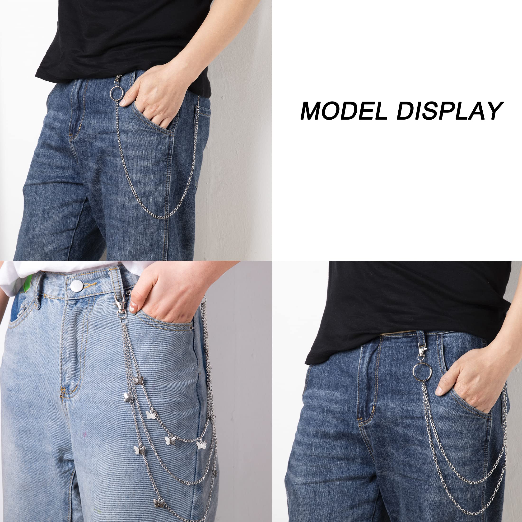 Masedy 7Pcs Jeans Chains Wallet Chain Waist Belly Chain for Women Men Hip Hop Pants Chain Pocket Chain Belt Chains S