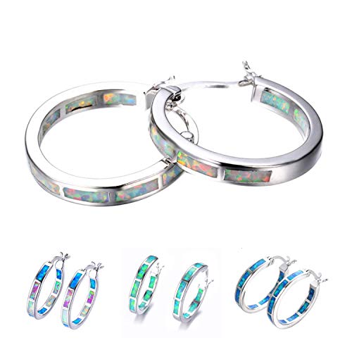 Life Stage Fire Created-Opal 925 Sterling Silver Round Hoop Dangle Earrings Women's Fashion Jewelry Gold+blue one Size