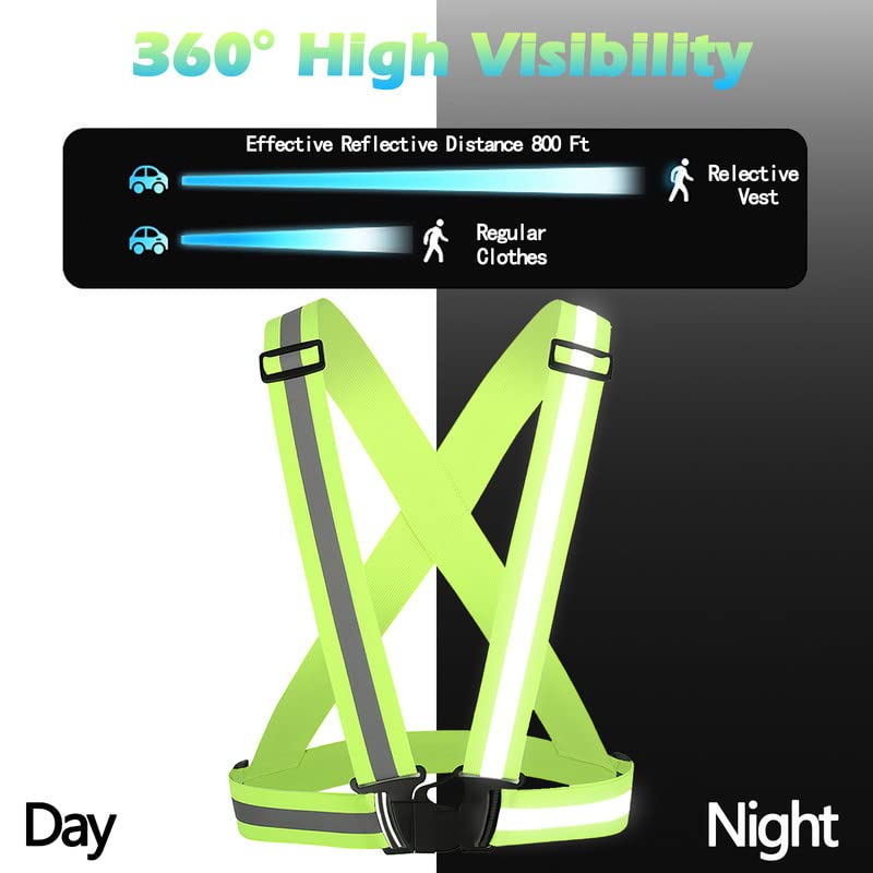 Reflective Vest Straps 2 Pack, Unisex Safety Reflective Vest Running with Adjustable, Waterproof and Lightweight, Reflective Vest Gear Warning Vests for Night Running Cycling Jogging Walking, Green