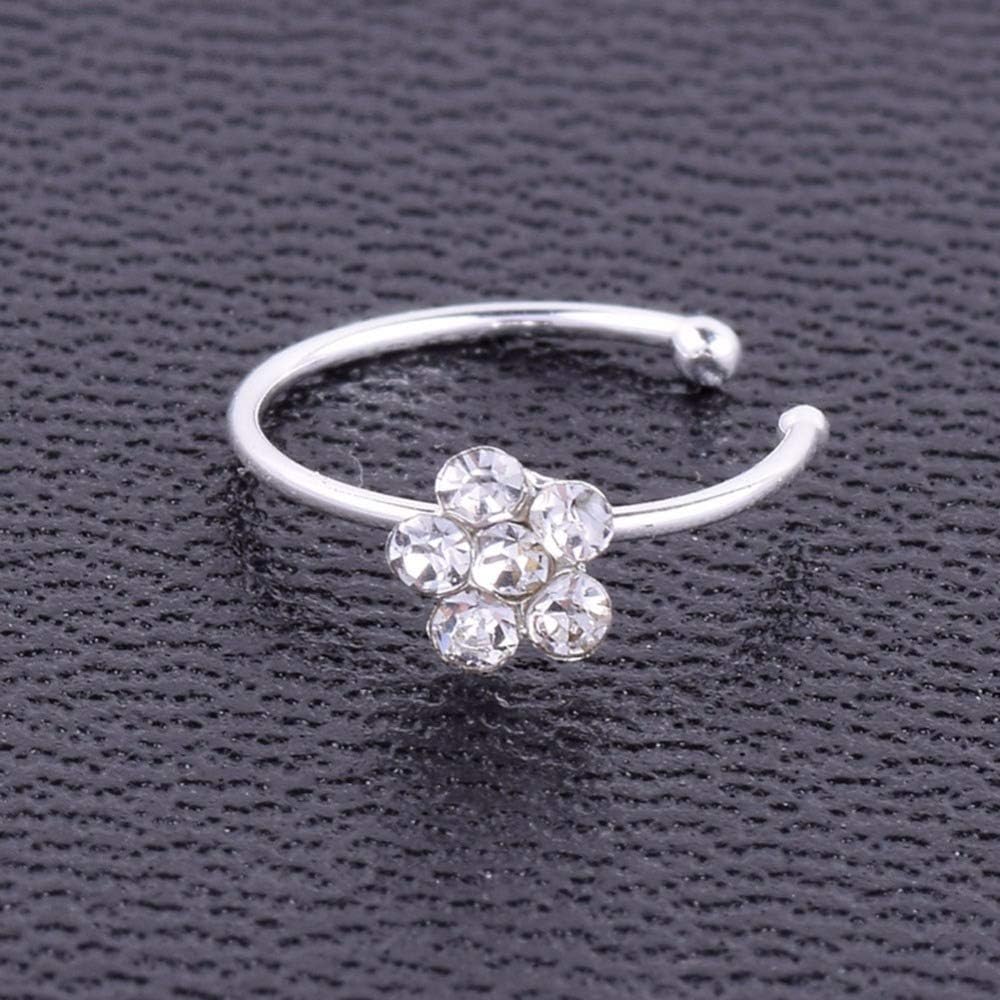 Longfu Small Thin Flower Clear Crystal Nose Ring Stud Hoop-Sparkly Crystal Nose Ring, B0102