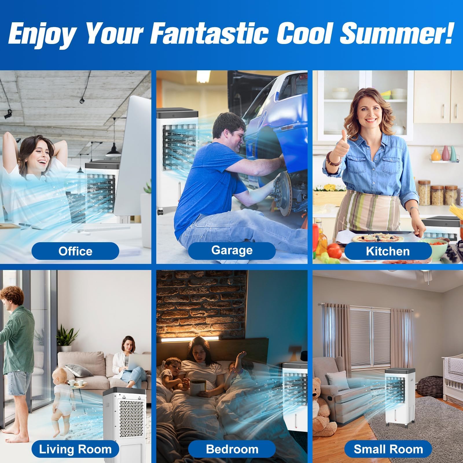 Portable Air Conditioners with 3 Gal Water Tank,20H Cooling Time Swamp Cooler,Air Conditioner Portable for Room with 78-Inch Extension Cord,Ideal for Office/Room/Garage/Kitchen/(Include 6 Ice Packs)74