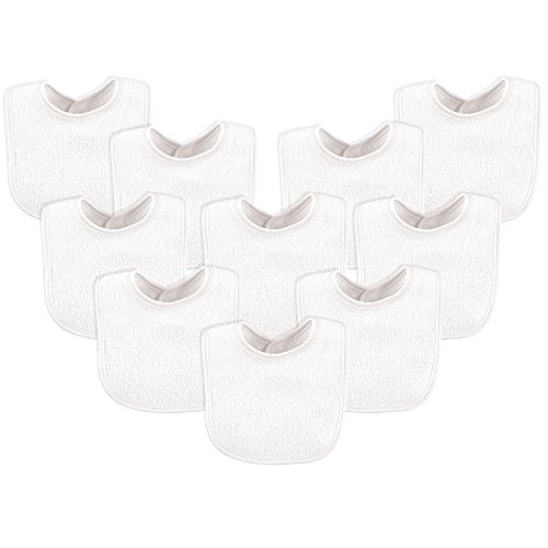 Luvable Friends Unisex Baby Cotton Terry Bibs, White, One Size 10 Count(Pack of 1)