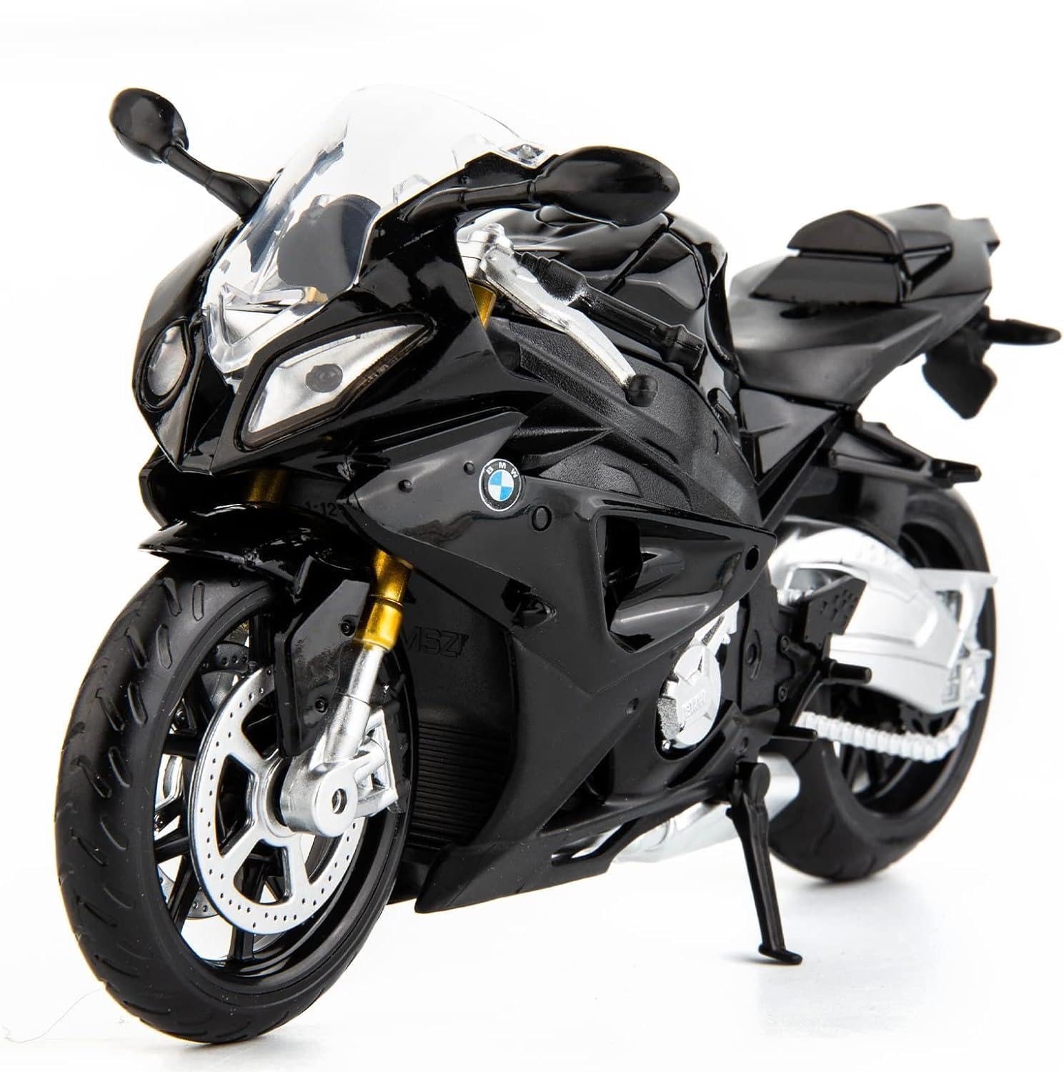MSZ 1/12 Compatible for BMW S1000 Motorcycle Toy,Collector Motorcycle Modle with Display Stand and Helmet Keychain,Toy Motorcycles for 3-9 Year Old Boys Black