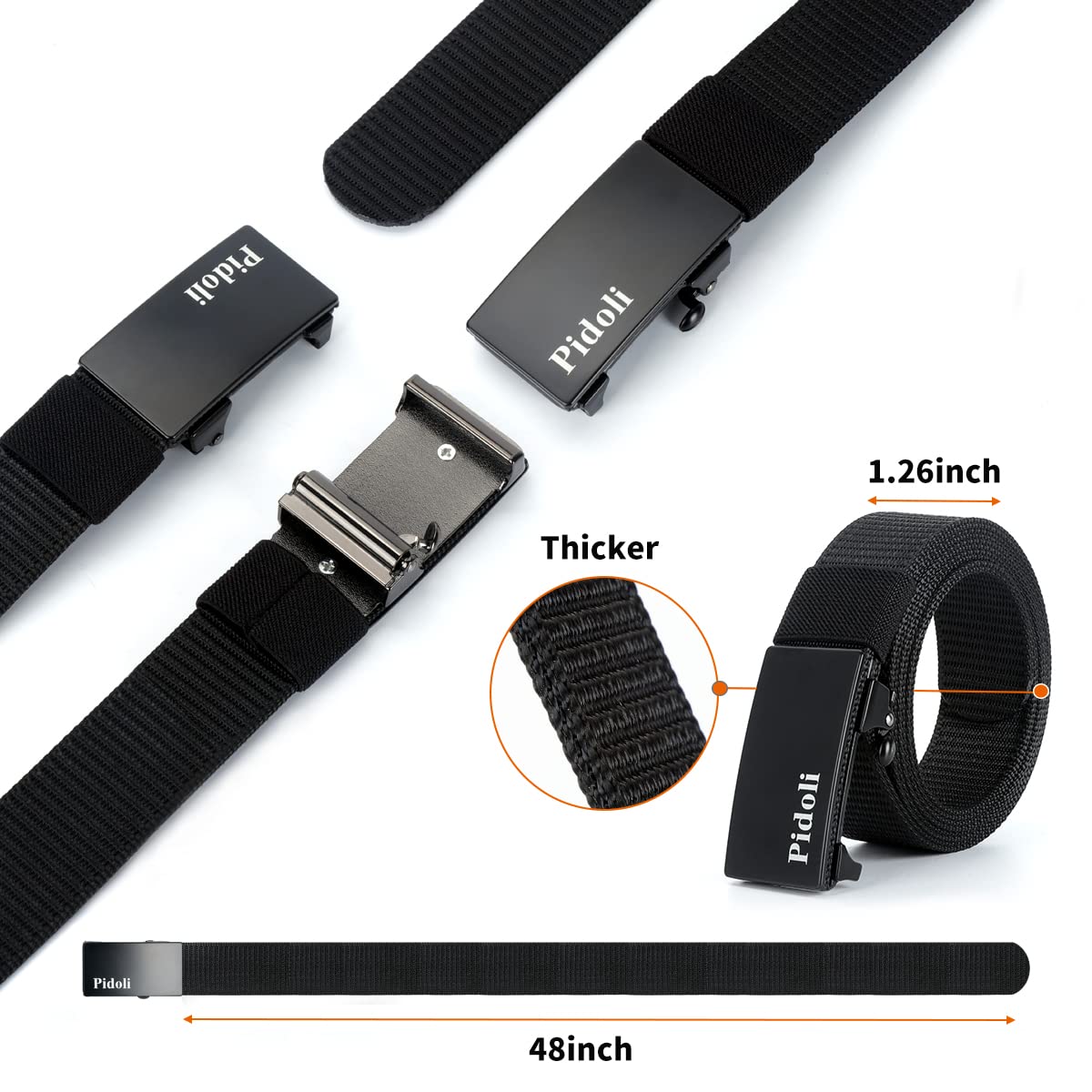 Pidoli Men's Belt- Nylon Webbing Fully Adjustable Casuel Belt Pants Shirts Jeans (Silver-Black)