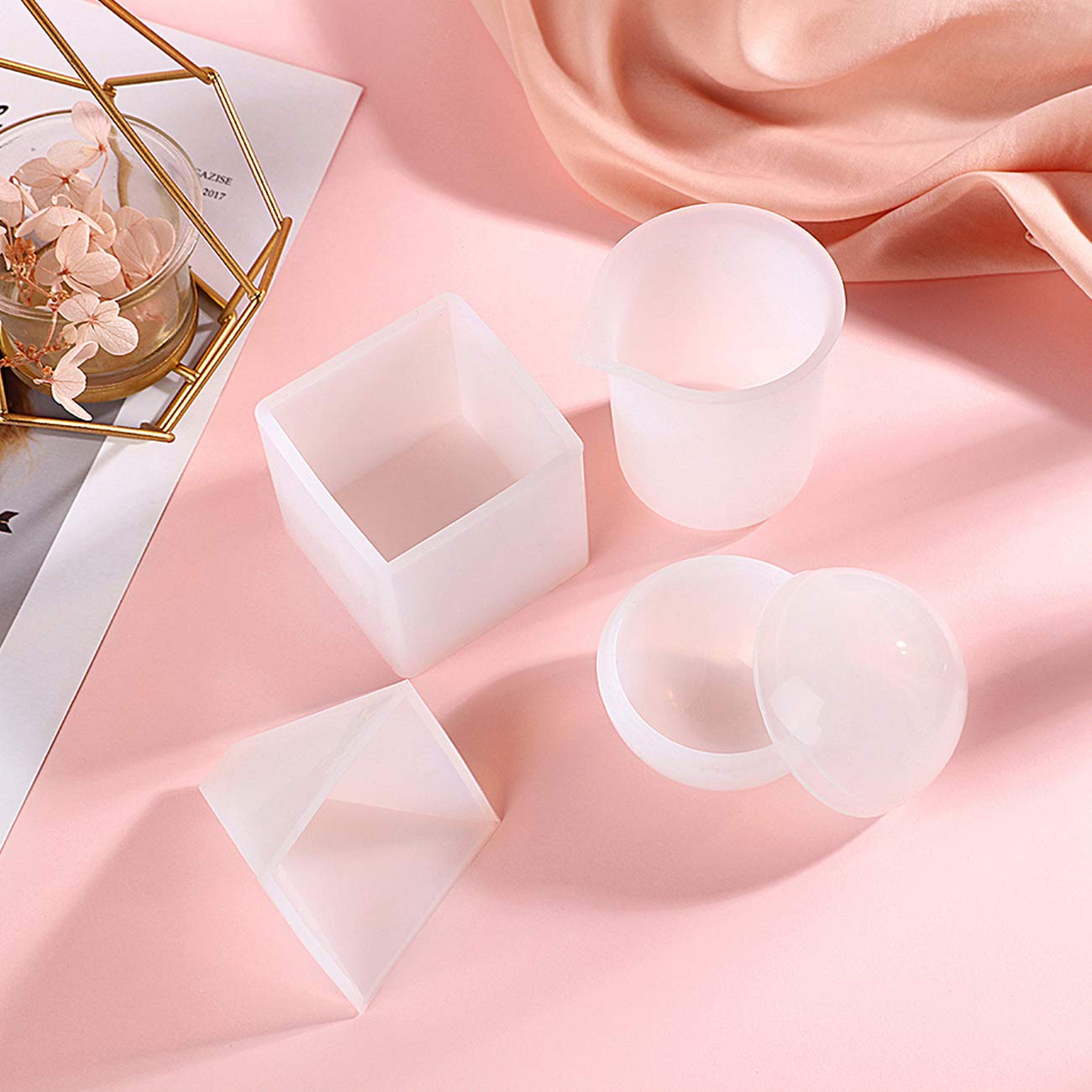 ISSEVE Silicone Resin Molds 18Pcs DIY Casting Molds Tools Set Including 6 Pack Large Various Shape Silicone Molds 2 Measurement Cups 10 Wood Sticks for Resin Epoxy Candle Wax Soap Home Décor