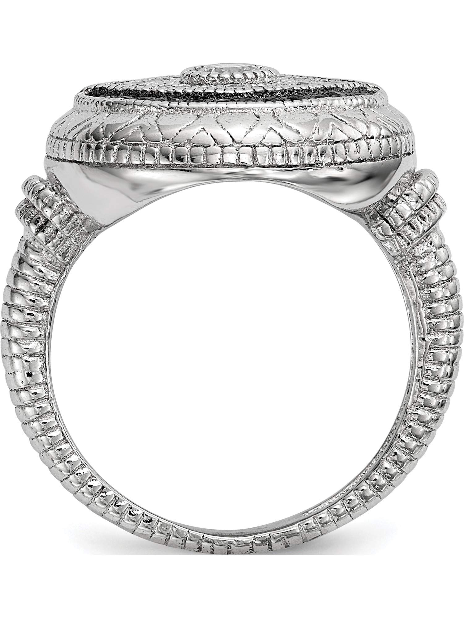 Jewelry By Sweet Pea Sterling Silver Rhodium-Plated Black And White Cz Evil Eye Ring