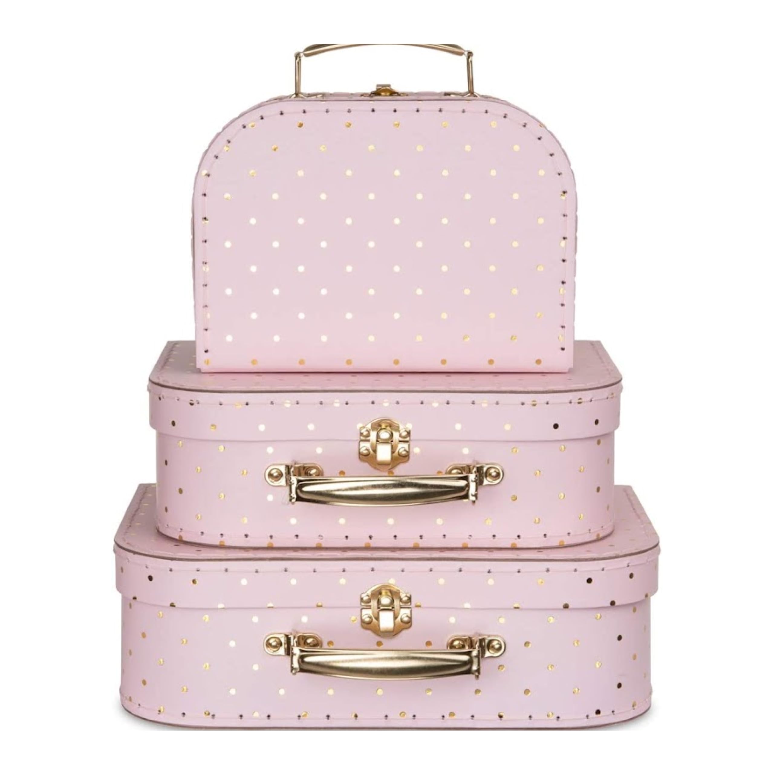 Jewelkeeper Paperboard Suitcases, Set of 3 Vintage Decorative Storage Box, Luggage Decor Storage, Vintage Decor for Birthday, Weddings, Pink Design