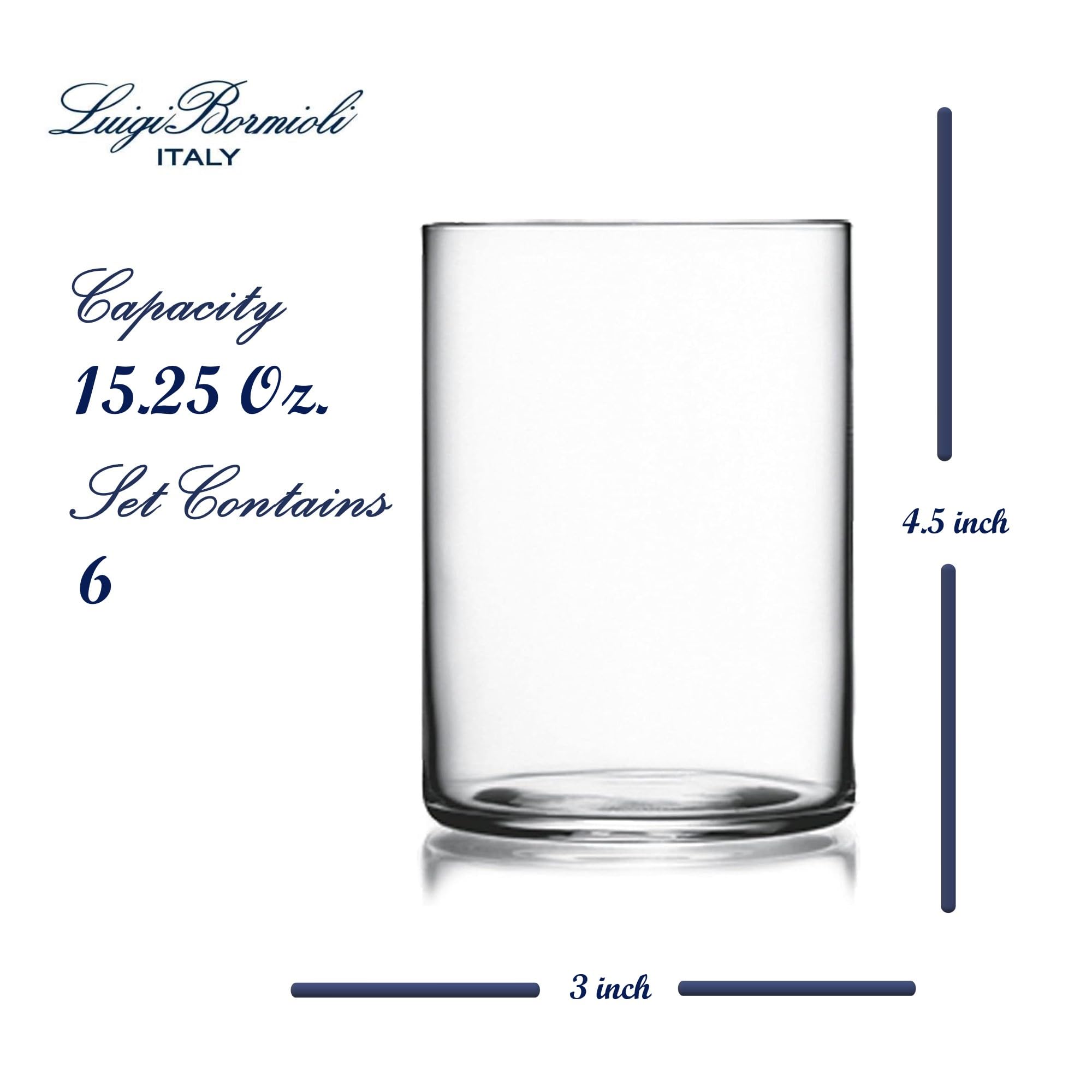 Luigi Bormioli Top Class 15.25 Oz Thin All Purpose Glass, Set Of 6 Drinking Glasses, Son.hyx High Tech Blown Crystal Glass, For Cocktail, Ice Tea, Water, Juice, Made In Italy