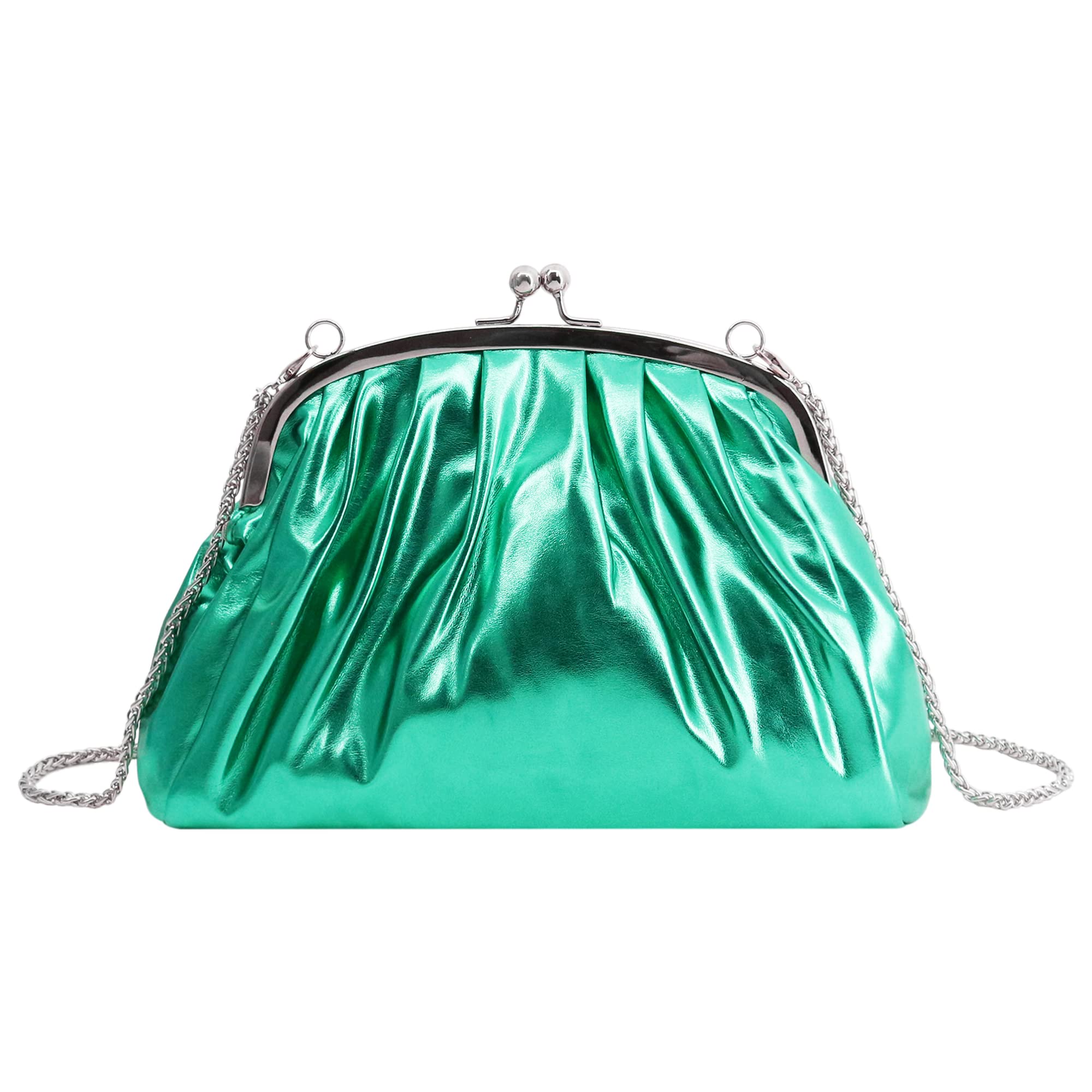 Naimo Glossy Leather Metallic Evening Bag Pleated Clutch Kiss Lock Purses Handbag Tote Crossbody Shoulder Bag
