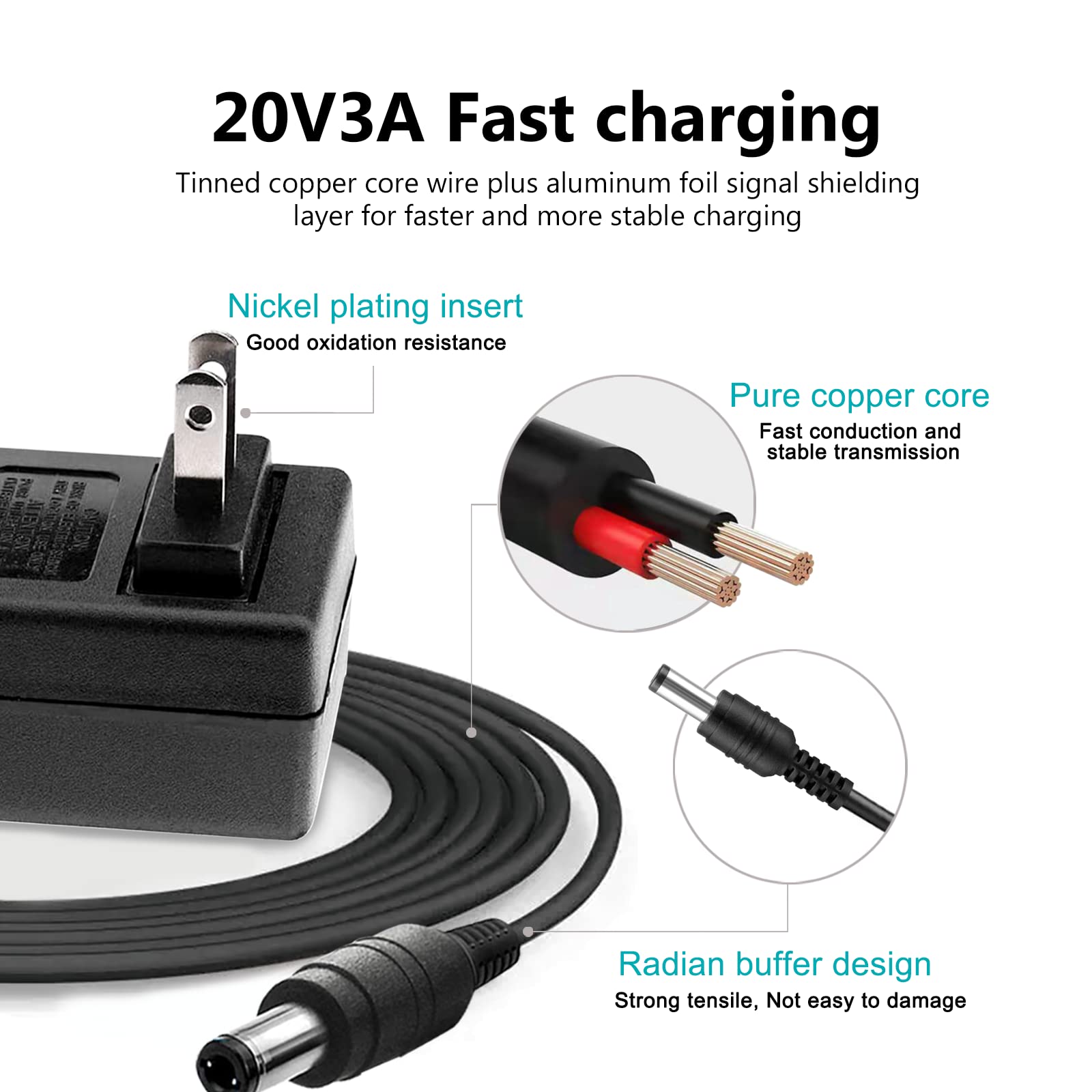 RCBCH Replacement for Massage Gun 20v Charger Adapter, Compatible with Theragun Elite, Theragun PRO G4, G3, G3PRO, G3-PRO Deep Tissue Massage Gun Adapter Power Supply Charging Cable Cord