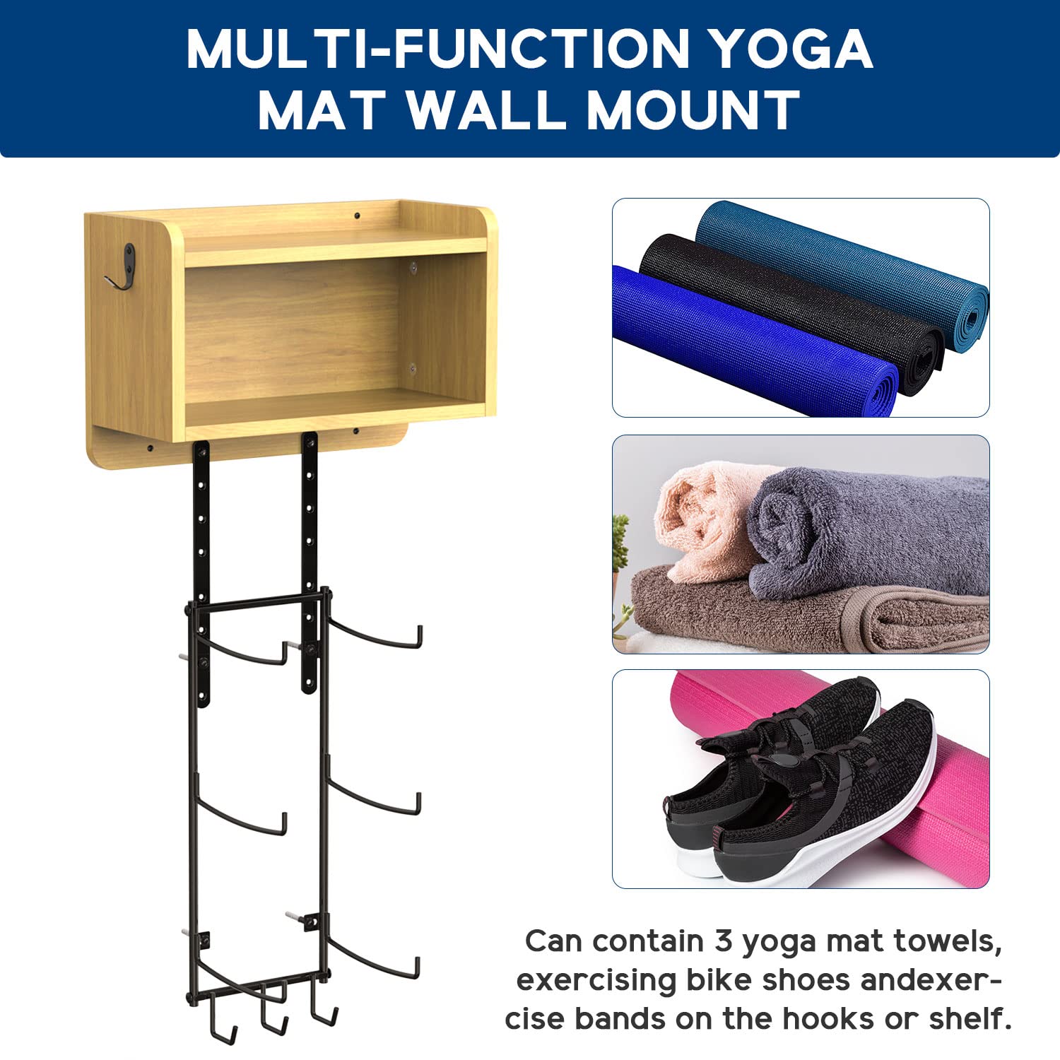 Naisi_US Multi-Functional Home Gym Yoga Mat Wall Mount Rack Shelf Organizer - Ideal Accessories for Peloton, NordicTrack, and Echelon