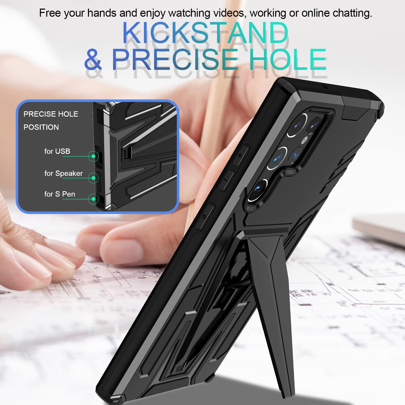 Micger Designed for Samsung Galaxy S22 Ultra Case with Kickstand Heavy Duty Body Bumper Cover Shock Protection Phone Case for S22 Ultra 5G