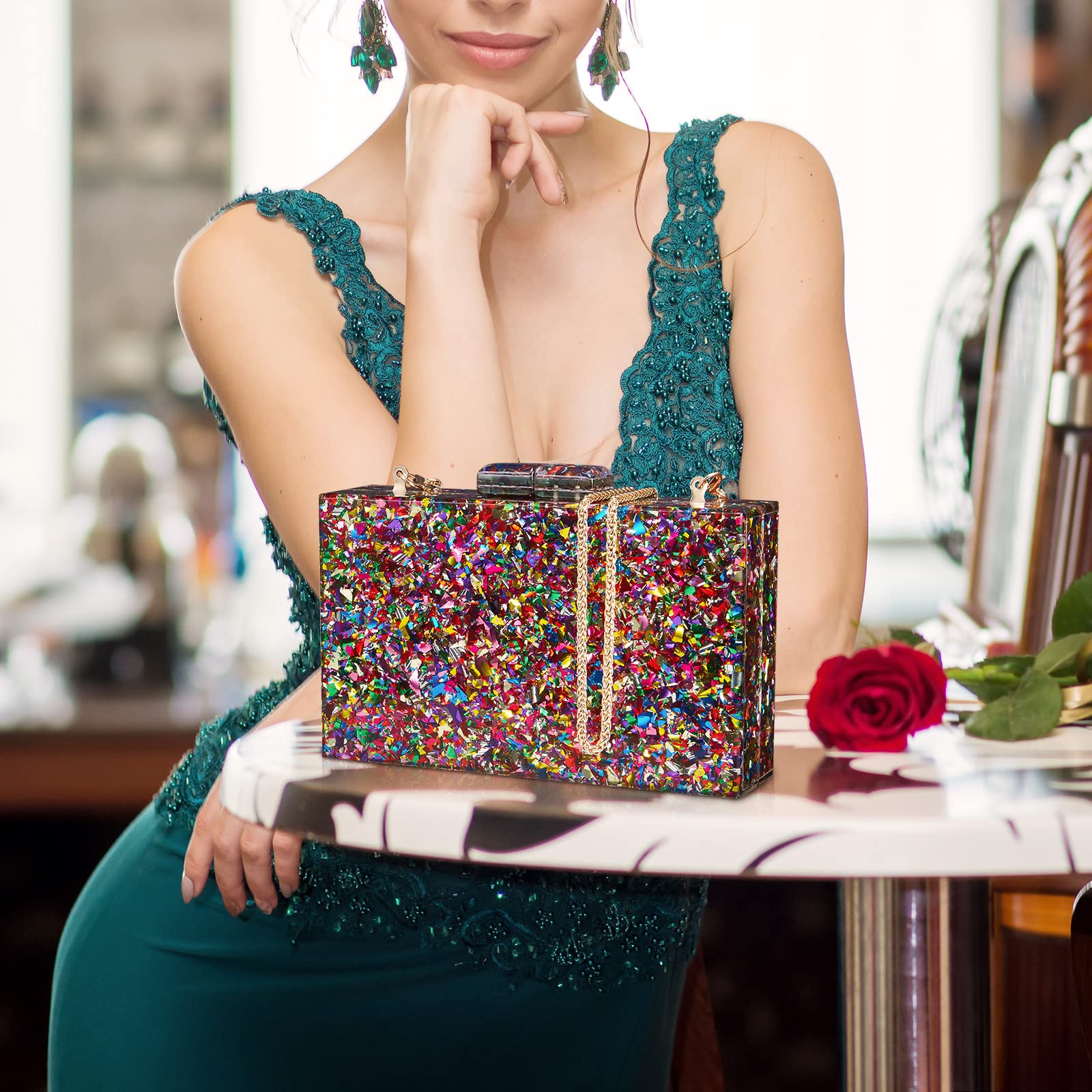 NUSTTAL Clutch Purses for Women wedding Evening Bag Shoulder Handbag Glitter Acrylic Box Clutch Bag-Multicolor