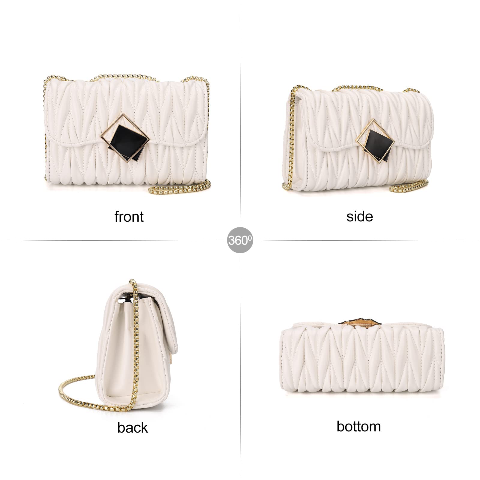 LAVTUG Small Quilted Crossbody Bags for Women Shoulder Purse Wallet with Chain Strap Stylish Clutch multiple pockets White