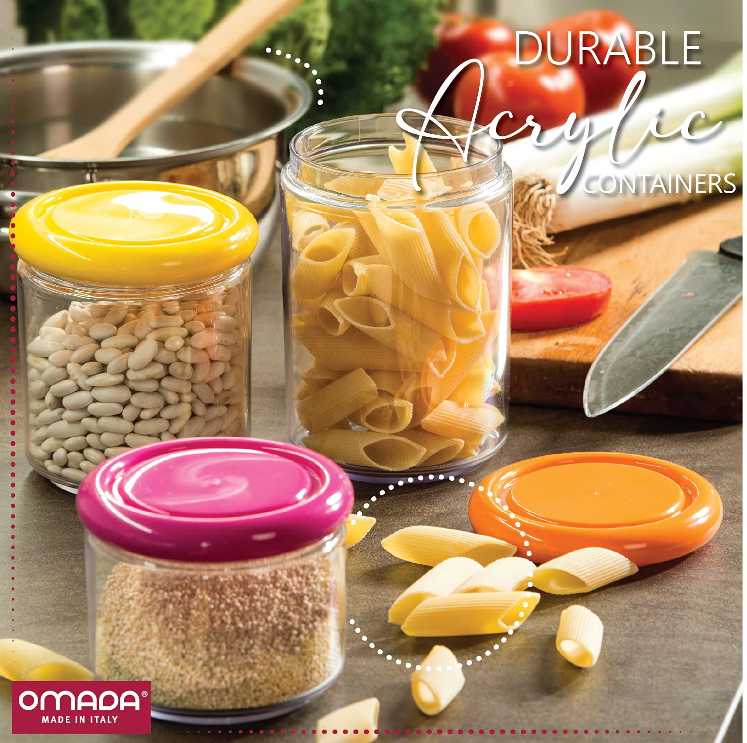 OMADA Acrylic Airtight Storage Container: Sugar Flour Container and Pasta Container - Storage Jar for Food Toiletries Office Supplies - Dishwasher Safe Storage Container Cylinder - 16 Oz β Violet Lid