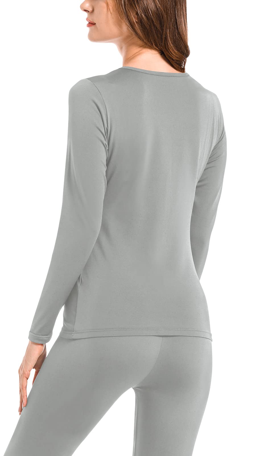 MRIGNT Women's Thermal Underwear Set, Soft Polyester Fleece Lined Base Layer Long Johns Top & Bottom Lightgrey