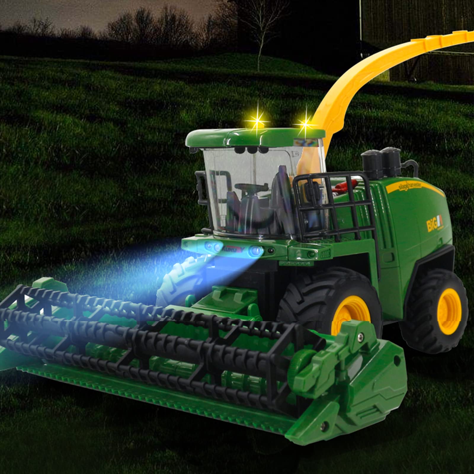 PERKPUTOE Remote Control Combine Harvester Tractor 2.4Ghz Farm Vehicle Toy with Light Steam Spray for Kids Age 3+ Chiristmas Birthday Gift
