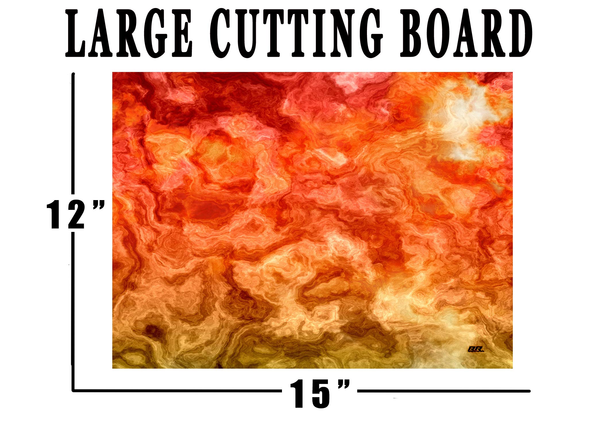 Orange Marble Art Kitchen Glass Cutting Board Modern Decorative Gift Abstract Wavy Contrast Design
