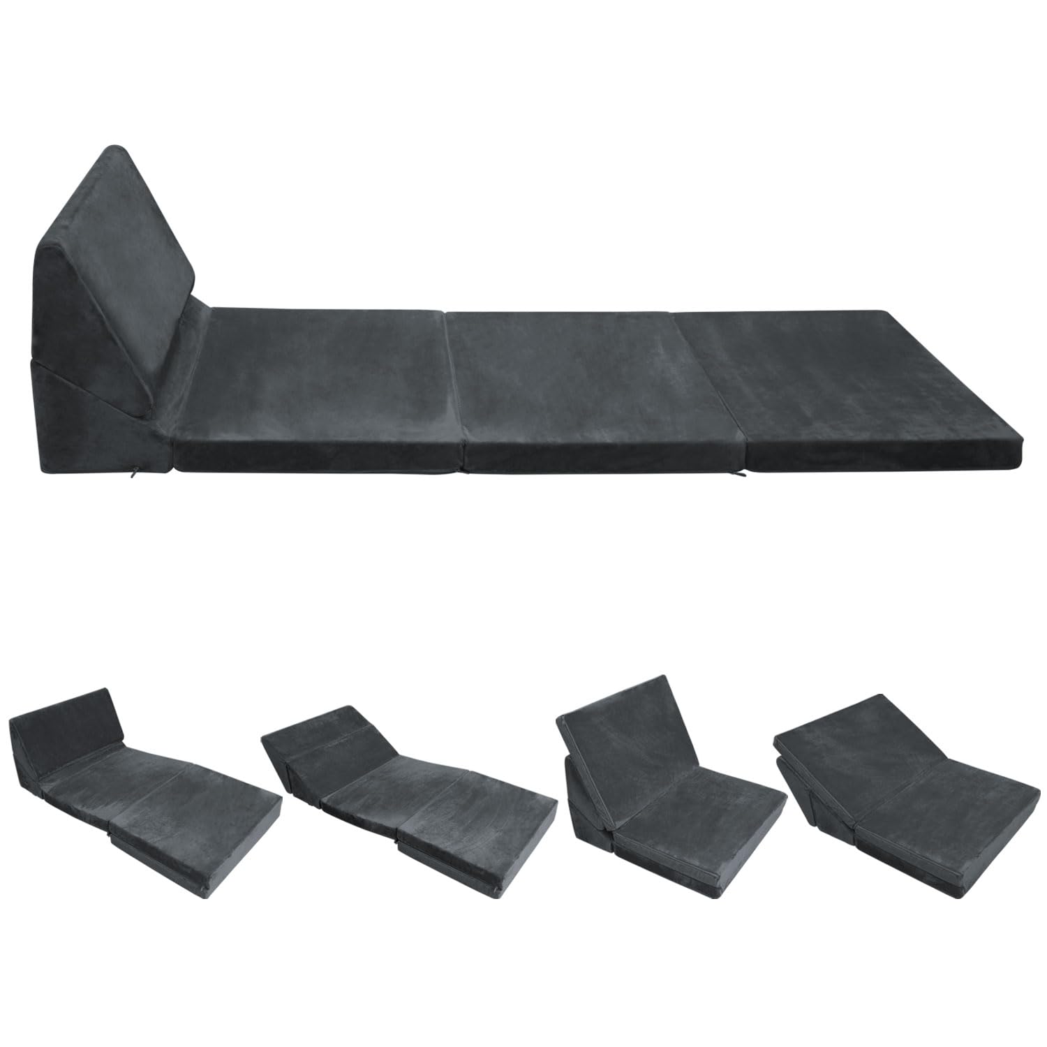 QIUBABYO Multifunctional Foldable Portable Mattress,Foldable Sofa Mattress with Lumbar Support&Buckle Straps for RV Yoga Living Room Bedroom Guest Room Home Office(Dark Gray)