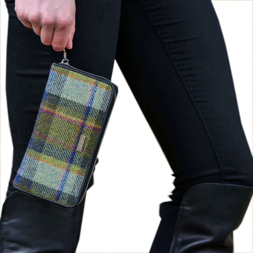 Mucros Weavers Womens Plaid Irish Tweed Wallet, Green, Purple