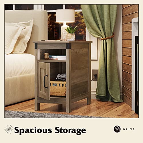 WLIVE End Table with Charging Station, Side Table with USB Ports and Outlets, Narrow Side Table for Small Spaces, Living Room, Couch, Nightstand with Storage, Greige
