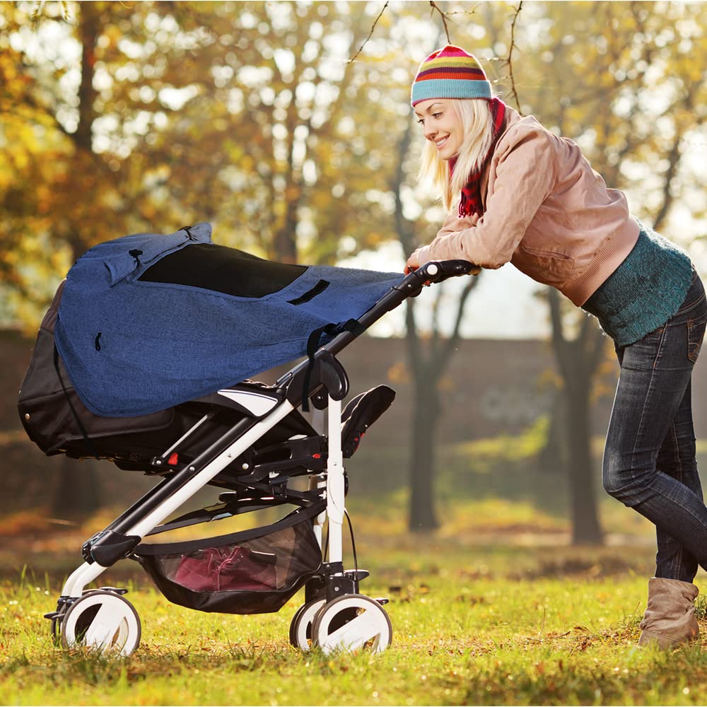 Pram Sunshade Sun Cover, Sun Shade Stroller for Baby, Universal Waterproof Stroller Sunshade Cover Anti-UV with Viewing Window for Stroller, Dark Blue
