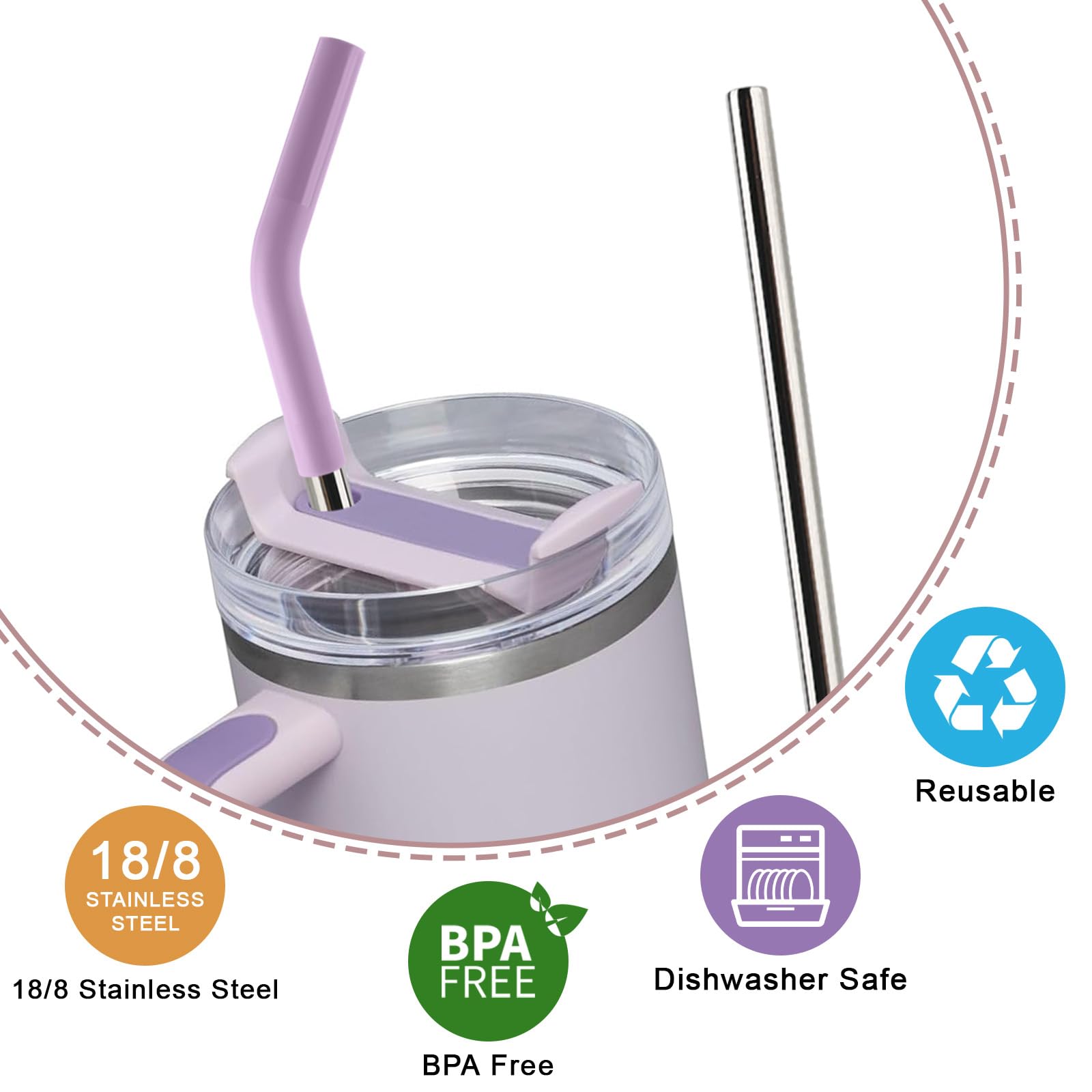 Replacement Straws for 40oz Tumblers,Metal Straws Reusable for Stanley 40oz Cup, 40 oz Tumbler Straw for Simple Modern,4 Pack 12" Extra Long Stainless Steel Straws with Silicone Tips and Cleaner Brush