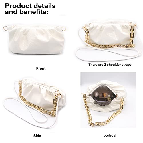 NAARIIAN Women‘s cloud-shape dumpling patent leather bags | Evening clutch purses | Chunky Chain Shoulder Strap Evening Handbags (White Crocodile)