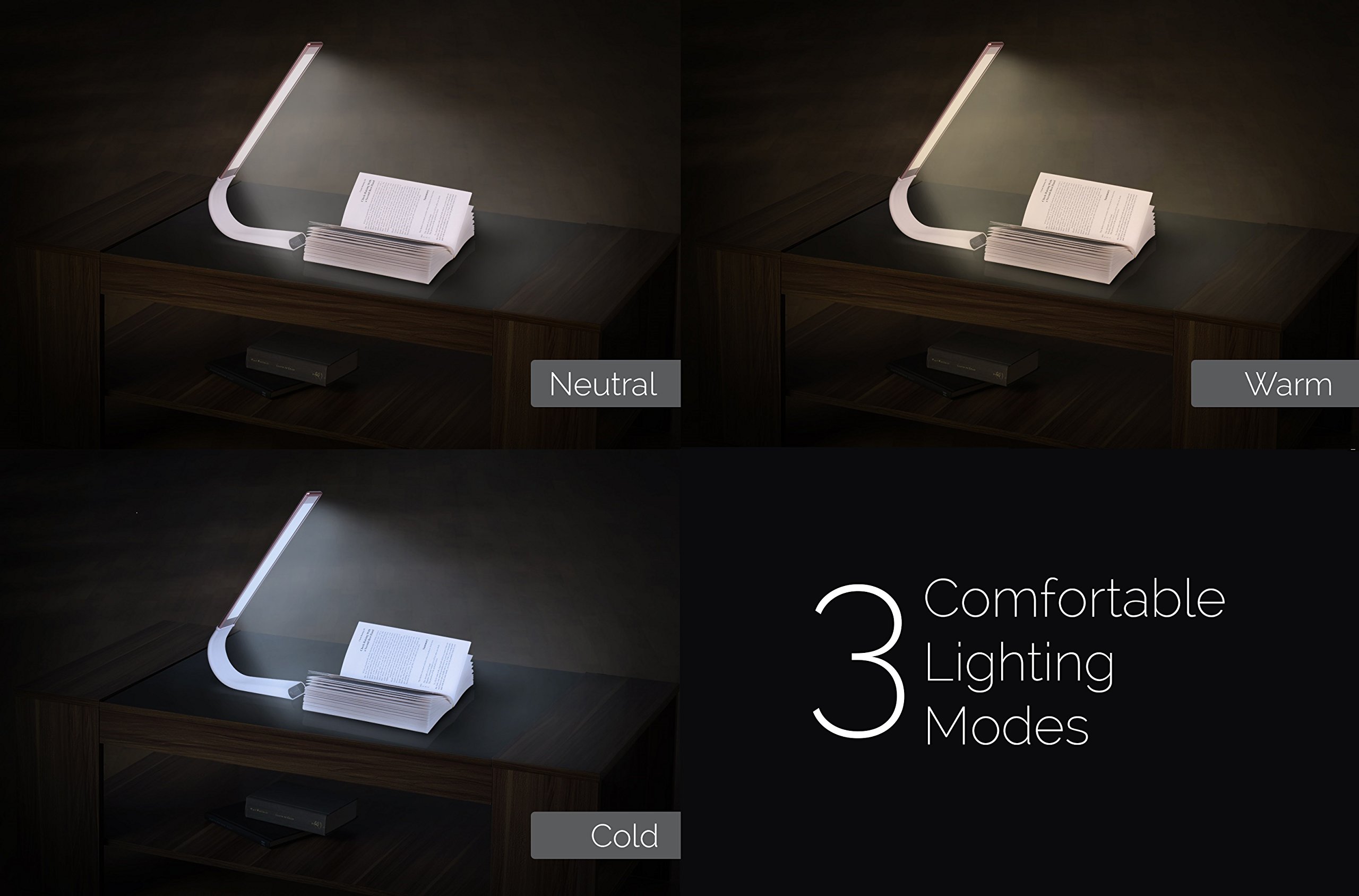 Luxe Cordless Eye Friendly LED Desk Lamp, USB Rechargeable up to 40 Hours of Continuous Light, Touch Control 6 Brightness Levels 3 Light Modes 360° Adjustable Modern Design Portable (Silver) (Silver)