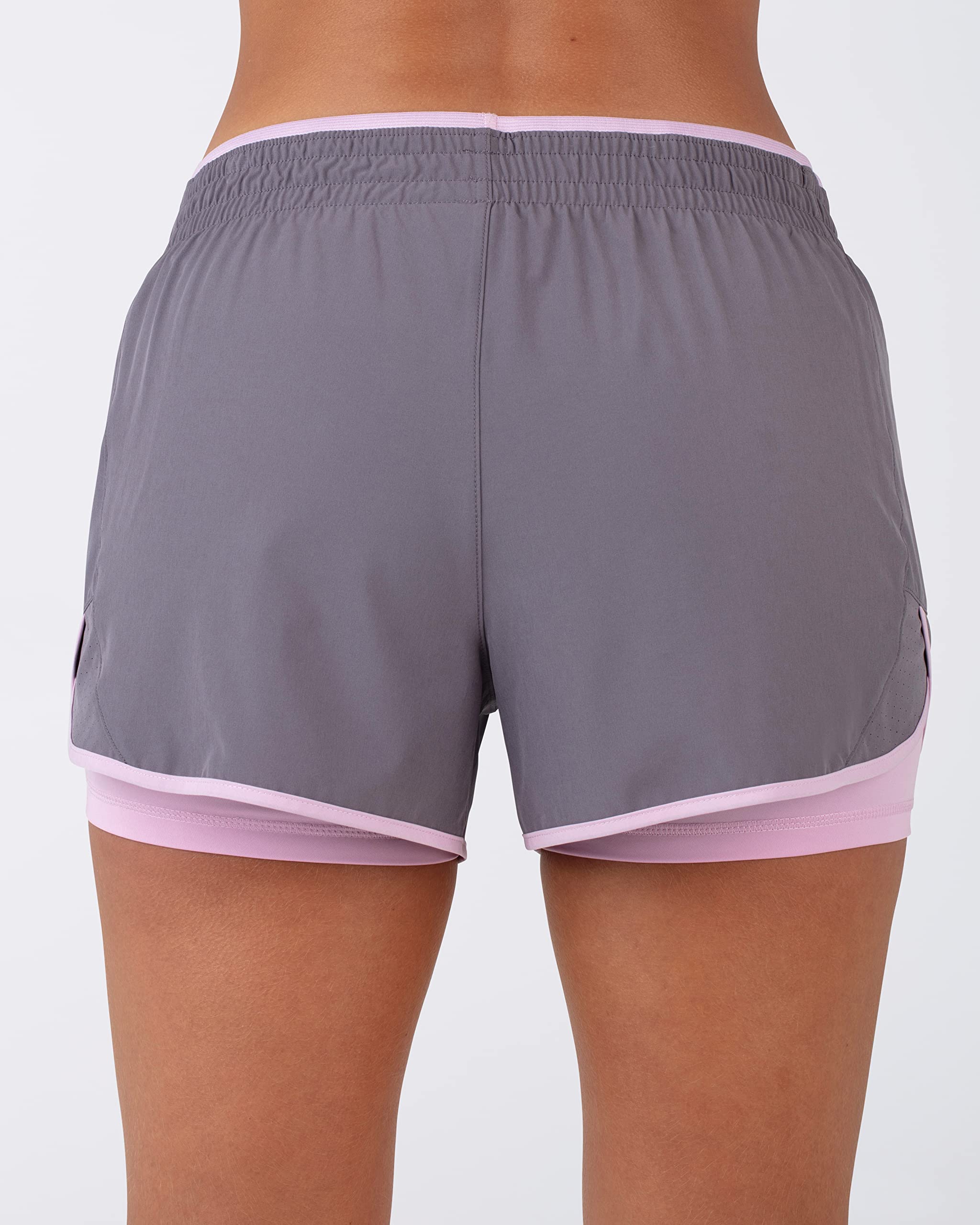 Layer 8 Women's Knit and Woven Quick Dry Two in One Running Yoga Work Out Short with Compression Shorts Underneath (Grey Wing, Medium)