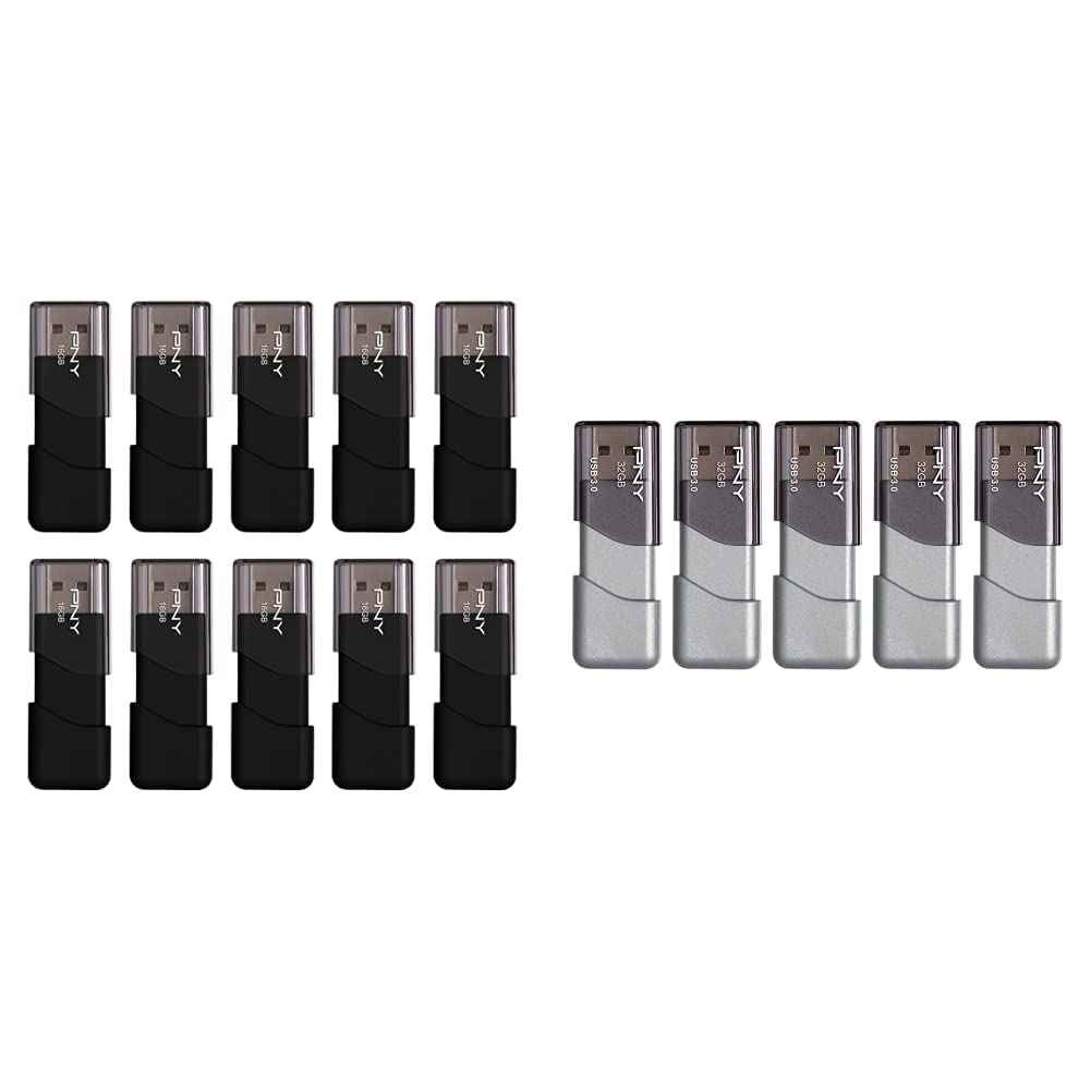 PNY 16GB Attaché 3 USB 2.0 Flash Drive 10-Pack & 32GB Turbo Attache 3 USB 3.0 Flash Drive 5-Pack