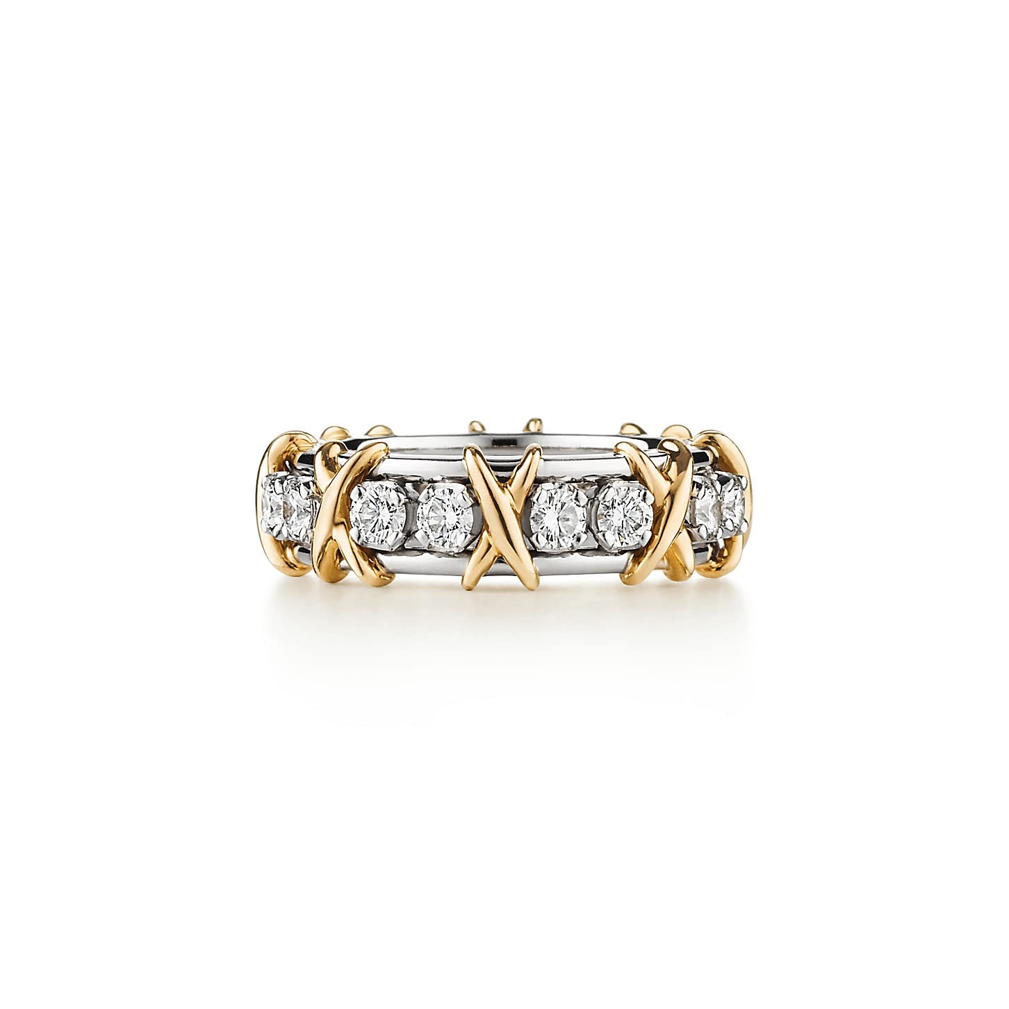 JewelryGift 925 Sterling Silver Six Stone Gold Plated Design Ring White CZ Stone Also a Great Choice for Wedding Gift for Women & Rings US Size: 7.5