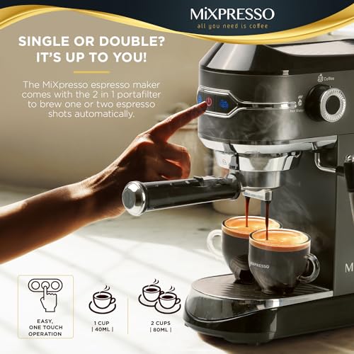 Mixpresso Professional Espresso Machine for Home 15 Bar with Milk Frother Steam Wand, Espresso Maker with Double-Cup Splitter, 1450w Fast Heating, Cappuccino and Latte machine with 37Oz Tank