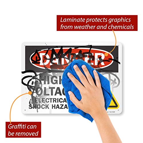 SmartSign - S-6196-AL-14 "Danger - High Voltage, Electrical Shock Hazard" Sign | 10" x 14" Aluminum Black/Red on White