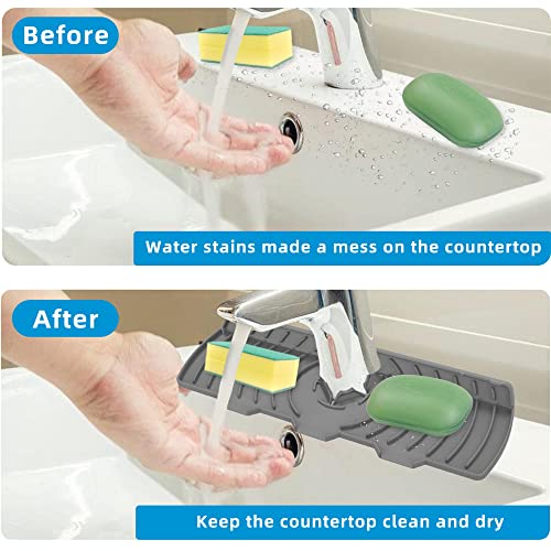 Silicone Faucet Handle Drip Catcher Tray,Sink Mat、Sink Protectors for Kitchen Sink Accessories Sponge Holder,Drip Protector Splash Countertop,Bathroom Faucet Accessories Drying Pad (Gray 1PCS)