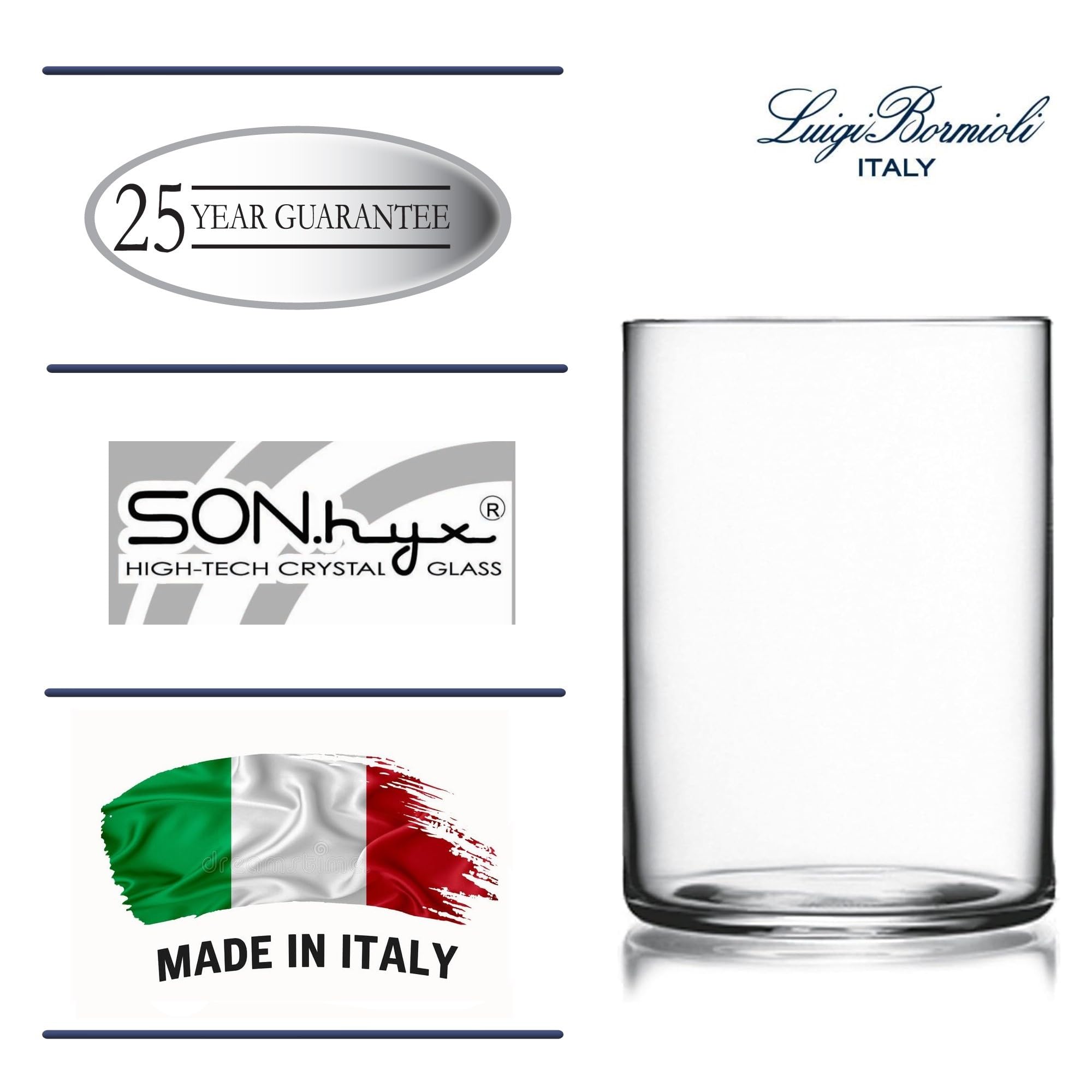 Luigi Bormioli Top Class 15.25 Oz Thin All Purpose Glass, Set Of 6 Drinking Glasses, Son.hyx High Tech Blown Crystal Glass, For Cocktail, Ice Tea, Water, Juice, Made In Italy