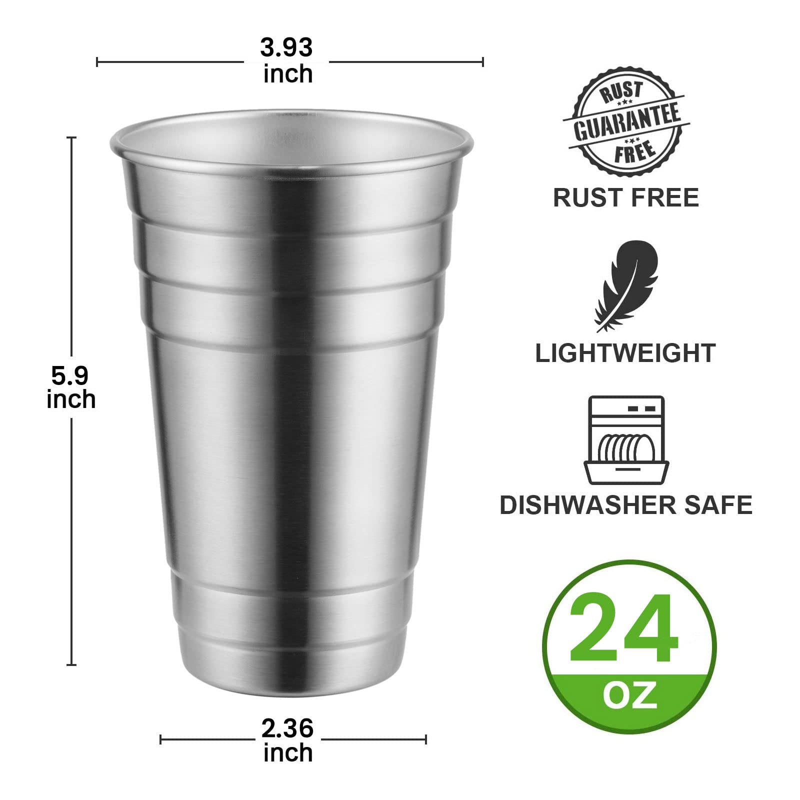 MEWAY Premium Stainless Steel Cups 24 oz Pint Cup Tumbler (12 Pack) - Premium Metal Cups - Stackable Durable Cup,Chilling Beer Glasses, for Travel, Outdoor, Camping, Everyday
