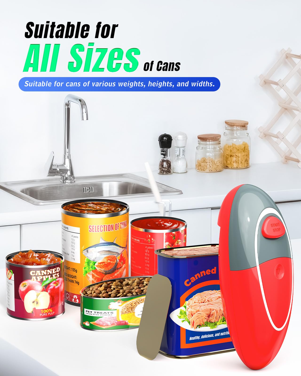 One Touch Battery Operated Electric Can Opener Open All Size Can No Sharp Edge, Hands Free Electric Can Openers for Kitchen, Kitchen Gadget Electric Can Opener for Seniors, Arthritis, and Chef