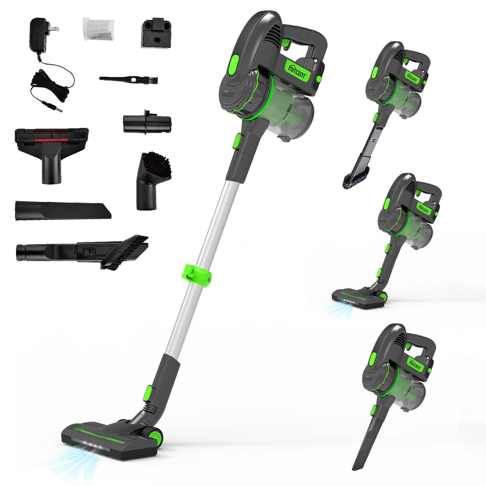 Mitcent Cordless Vacuum Cleaner with 2600mAh Rechargeable Lithium Batteries, Up to 48 Mins Runtime, for Home Hard Floor Carpet Pet Hair