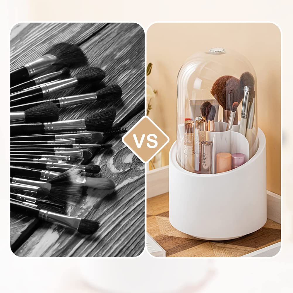 RosinKing Makeup Organizer Brush Holder with Lid,Makeup Brush Organizer Dustproof for Vanity,Brush Holder Makeup Organizer Cosmetic Brush Storage Box with 7 Compartment