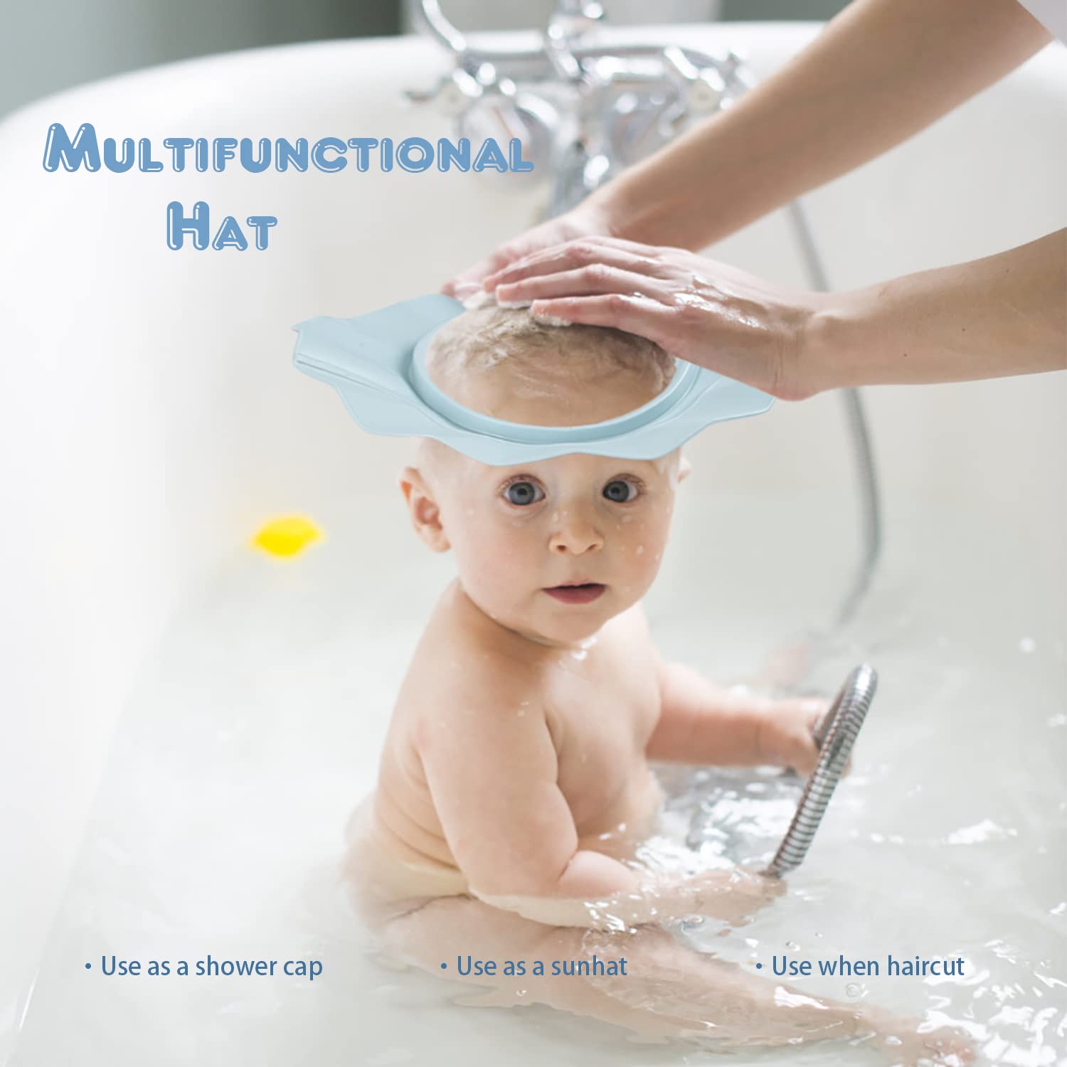 PRINPER Baby Shower Cap, Adjustable Silicone Baby Shower Head Cap, Soft Protection Baby Bath Shampoo Cap Wash Shower Visor Hat for Toddler Children, Blue